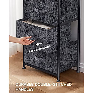 Pipishell Dresser with 4 Drawers, Tall Storage Tower with Sturdy Steel Frame Wood Top，Fabric Dresser Organizer Unit for Bedroom, Hallway, Entryway, Closets, Nursery Room Black