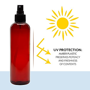 Cornucopia 8oz Amber Brown Plastic Spray Bottles with Fine Mist Atomizers (6-Pack); for DIY Home Cleaning, Aromatherapy, & Beauty Care