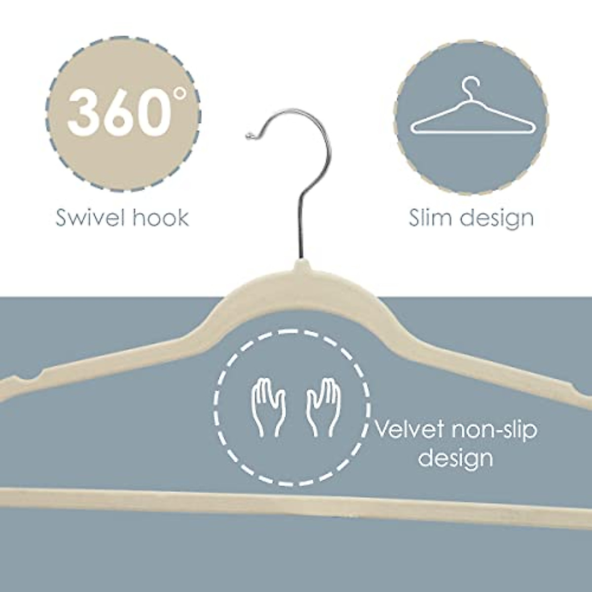 Velvet Slim Non-Slip Hangers (10 Pack) Ivory by Home Basics