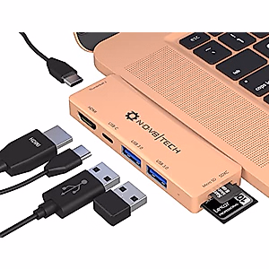 Nov8tech USB C Hub for MacBook Pro & Air M1/M2/M3 2023/2022-2016 - 7 in 2 USB C to C Adapter, Multi Port Dongle for High-Speed Data Transfer Upto 5Gbps - 4K HDMI Adapter for Laptop (Gold)