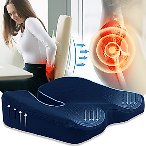 Pressure Relief Seat Cushion for Long Sitting, Office Chair Cushion for Sciatica Pain, Car Seat Cushion for Truck Driver, Memory Foam Butt Pillow for Back, Coccyx & Tailbone Pain Relief Cushion/Pad
