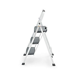 Rubbermaid 3-Step Steel Ladder, Folding Step Stool with Hand Grip and Non-Slip Feet, White, Tested to ANSI US Safety Standards, No Assembly Required (Amazon Exclusive)
