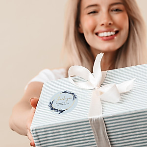 easykart labels 600 Business Thank You Stickers in roll, 1.5" Round Size| Pastel Blue Flower Bunch Design with Gold Foil | Highly Recommended for Small Business Owners.