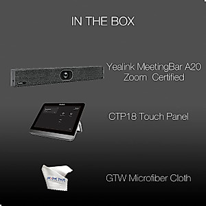 Yealink A20-020-ZOOM Certified MeetingBar Conference System with CTP18 Touch Console, Connects to Deskphone, PC/Mac, Softphones - Works with Teams, Zoom, Skype, Microfiber Included - by GTW