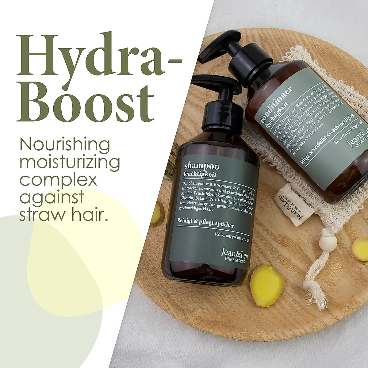 Hair care Set Rosemary Ginger by Jean&Len, Contains Shampoo, Conditioner + Treatment for bright & healthy hair, with natural ingredients, vegan, 5 Fl. Oz.