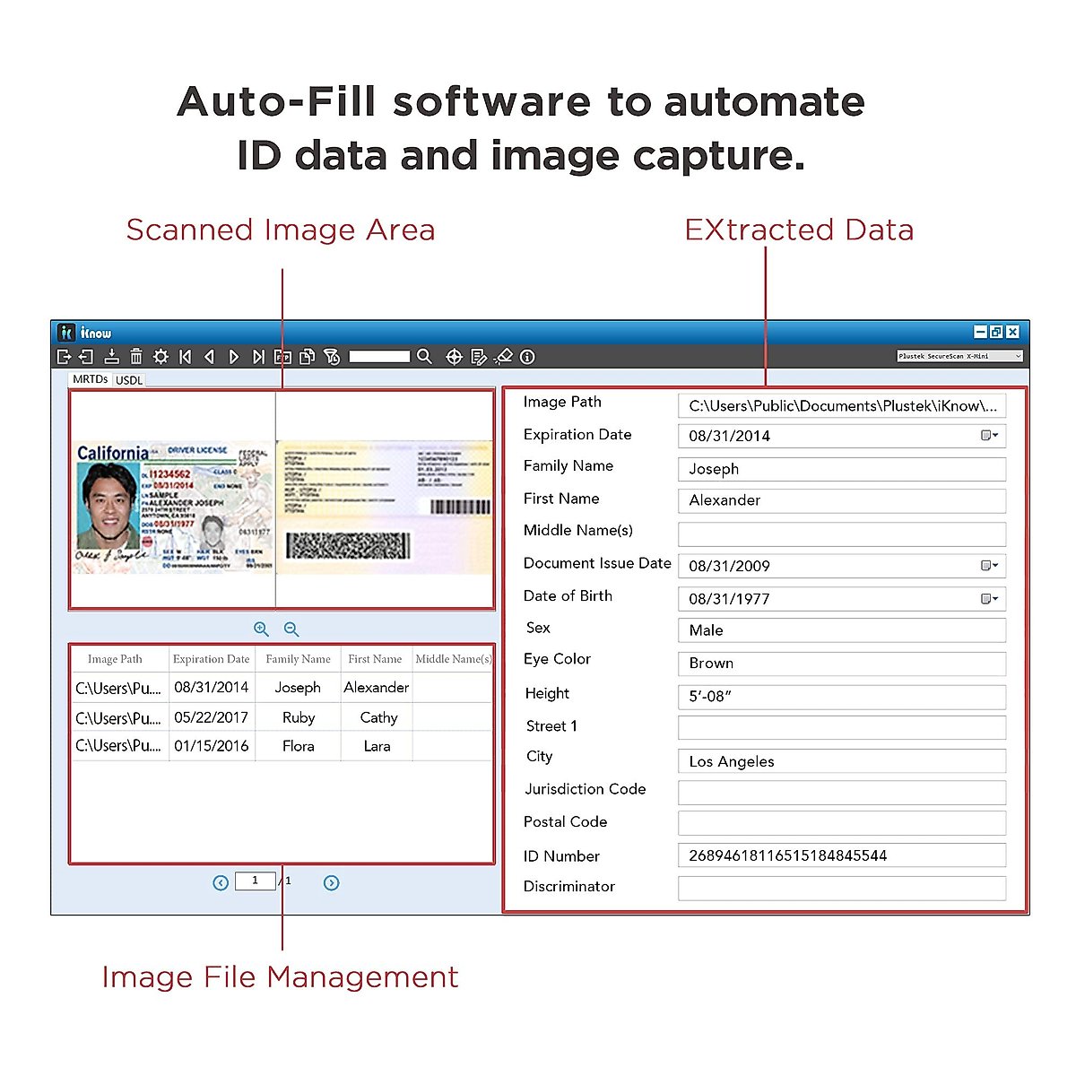 Plustek D600plus + ID Recognition Software - Duplex Card Scanner Reads US & Canadian Driver’s License/ID Card Automatically in 2.7 Seconds. Auto-populated into Data Fields and archived. Windows only