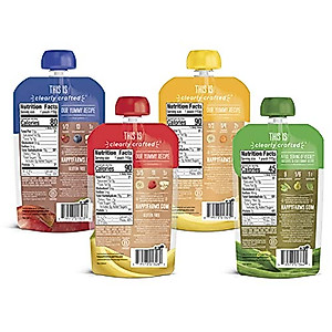 Happy Baby Organics Stage 2 Baby Food Pouches, Gluten Free, Vegan & Healthy Snack, Clearly Crafted Fruit & Veggie Puree, Fruit & Veggie Variety Pack, 4 Ounces (Pack of 16)