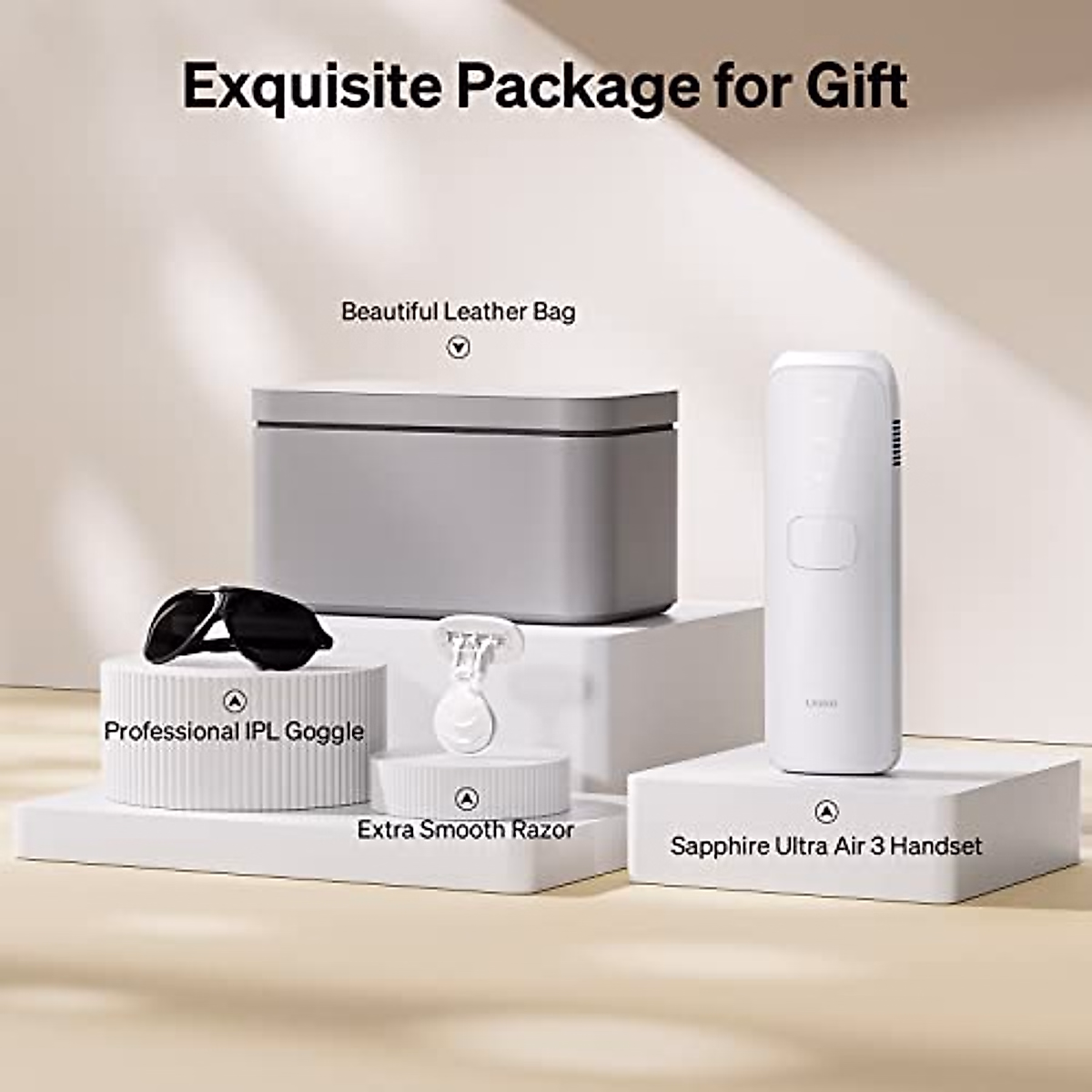 Ulike Laser Hair Removal for Women and Men, Air 3 IPL Hair Removal with Sapphire Ice-Cooling System for Nearly Painless & Long-Lasting Result, Flat-Head Window for Body & Face at-Home Use, White