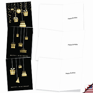 The Best Card Company - 10 Birthday Note Cards Boxed (4 x 5.12 Inch) - Celebration Candles and Cake, Notecards Assorted (Not Gold Foil) - Elegant Event AM6723BDG-B1x10