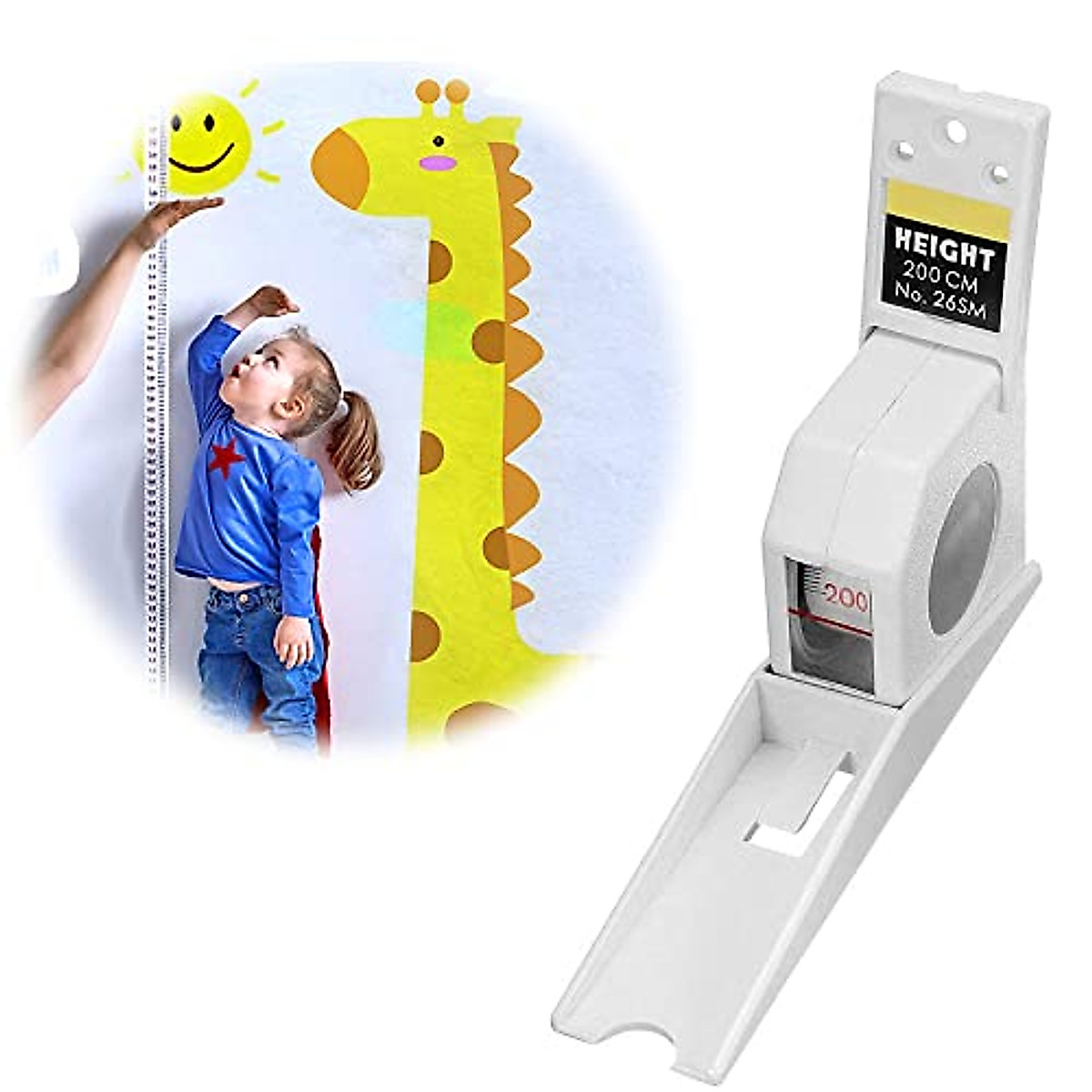 2m/78.7'' Stadiometer Right-Angle Telescopic Tape Measure, Wall Mounted Growth Stature Meter Measure Home Use Adult Children Roll Ruler Height Measuring Tool(White)
