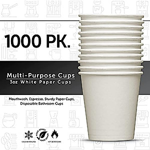 Prestee 1000 Pack 3oz Small Paper Cups - Disposable Paper Cups, Paper Coffee Cups for Espresso Hot Cups, Disposable Mini Bathroom Cups, Disposable Mouthwash Cups, Small Snack Cups for Water Small Cups