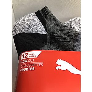 PUMA Mens No Show Low Cut Moisture Control Sport Socks (Shoe Size 7-11) - Black - 12 Pack