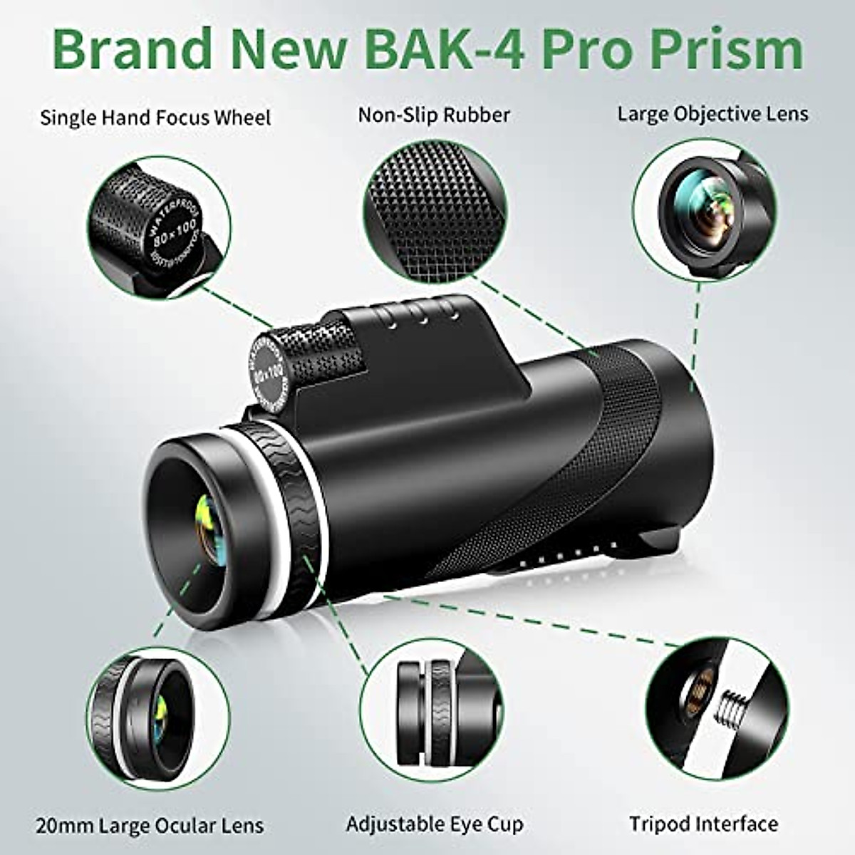 80x100 HD Monocular Telescope, Dawdory High Power Monocular for Adults with Smartphone Adapter & Tripod, Night Vision Monocular for Hunting Star Watching Bird Watching Wildlife Camping Hiking (Black)