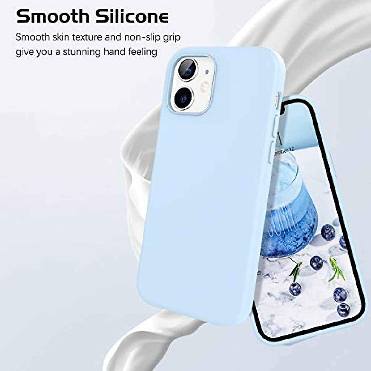 DOMAVER iPhone 12 Case, iPhone 12 Pro Case Liquid Silicone Soft Gel Rubber Microfiber Lining Cushion Protective Cover for iPhone 12/12 Pro 5G -6.1 Inch, Light Blue