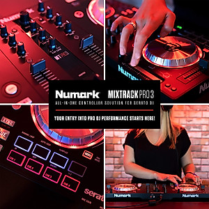Numark Mixtrack Pro 3 | All In One 2 Deck DJ Controller for Serato DJ Including an On board Audio Interface, 5 inch High Resolution Jog Wheels and Serato DJ Intro & Prime Loops Remix Tool Kit