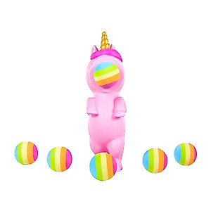 Hog Wild Pink Unicorn Popper Toy - Shoot Foam Balls Up to 20 Feet - 6 Rainbow Balls Included - Age 4+