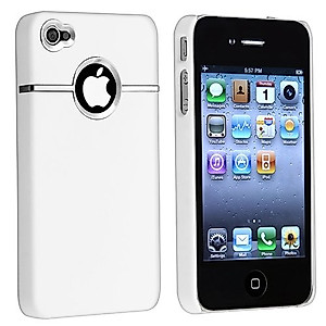 Worldshopping New Deluxe W/chrome Rubberized Snap-on Hard Skin Back Cover Case for AT&T Verizon Sprint Apple iPhone 4 4S 4G- White