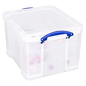 Really Useful Plastic Storage Box 35 Litre with 3 Trays 1x6 + 1x12 + 1x16 Compartments Clear
