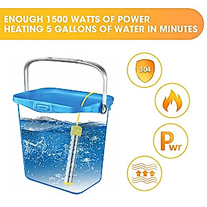 Portals Hardware Immersion Water Heater for Boiling Bath Water,Portable Electric 304 Stainless with Guard Cover -LCD Thermometer MotorhomeTub,Boiling 5 Gallon Bucket of in Minutes (Yellow)
