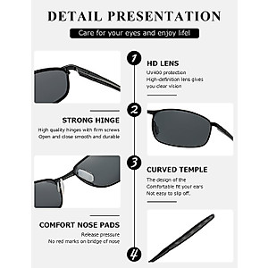 AEVOGUE Polarized Sunglasses For Men Rectangle Metal Frame Retro Sun Glasses AE0395 (Black, 59)