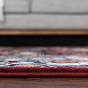 Unique Loom Narenj Collection Classic Traditional Hunting Scene Textured Design Area Rug, Rectangular 5' 0" x 8' 0", Burgundy/Tan