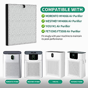 XBWW 4 Packs HY4866 True HEPA Replacement Filter Compatible with MORENTO HY4866, WESTHEY HY4866, YIOU M1 and FETIONS FT5000 Air Cleaner Purifiers, Pet Dander Version, Green