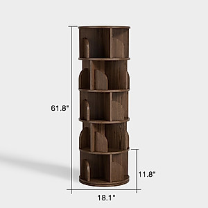 Rotating Bookshelf, Small Corner Bookshelf for Small Space, 360 Display Floor Standing Bookcase Storage Rack, Wood Narrow Book Shelf Organizer for Bedroom, Living Room (18.11"D x 18.11"W x 61.81"H)