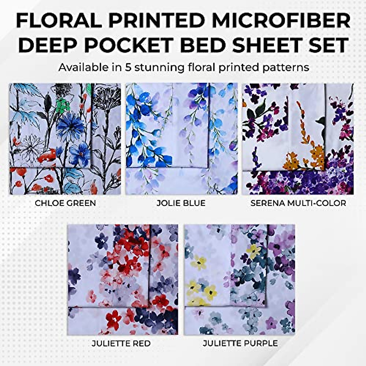 AZORES HOME Chloe Printed Deep Pocket Sheet Set with Oversized Flat - Queen, Green