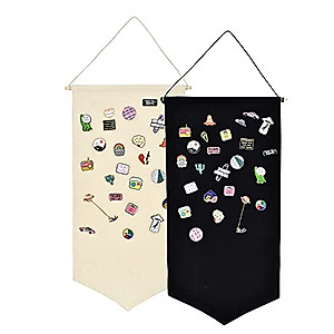 Wall Hanging Brooch Jewelry Storage Case Canvas Display Stand Enamel Pin Display Banner Holder Earrings Necklace Glitter Pin Collection Organizer (Black)