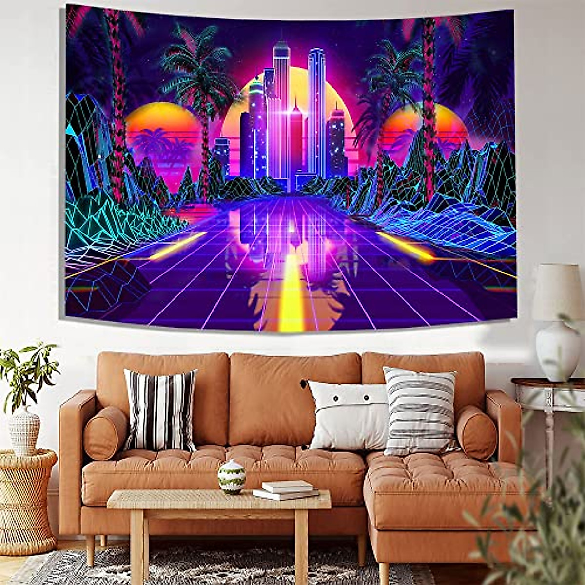 TPMDFC Punk City Tapestry UV Reactive Blacklight Tapestries 60x40in Japanese Punk Future City Cityscape Futuristic Wall Hanging Tapestries for Bedroom Living Room Decor YGTRLTP15