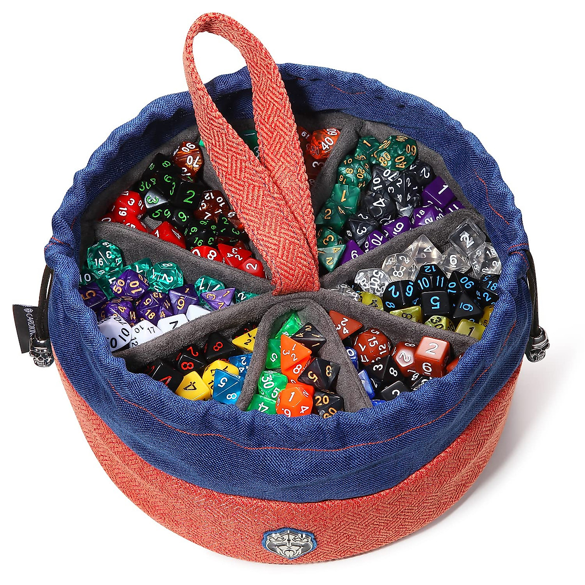 CardKingPro Monstrous - Dice Bag with 8 Pockets - Orange/Blue - Huge Capacity 500+ Dice - Great for Dice Hoarders