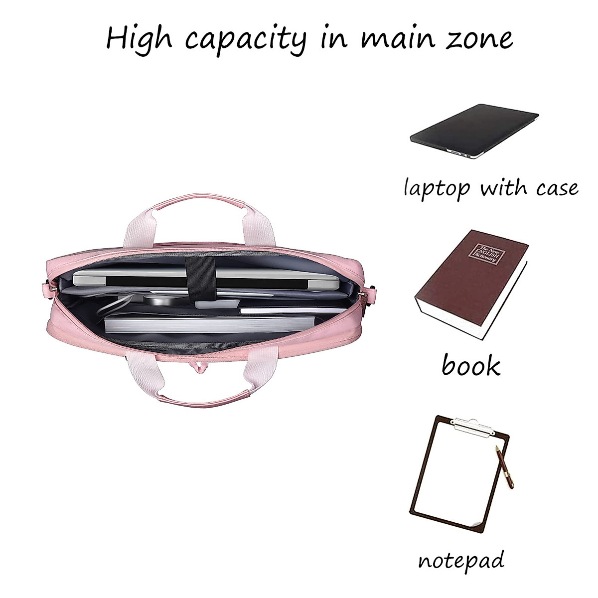 MOSISO Laptop Shoulder Bag Compatible with MacBook Pro 16 2023-2019 M2 A2780 M1 A2485 A2141,15-15.6 inch Notebook,Double Layer Messenger Bag with Horizontal Pocket&Adjustable Depth at Bottom&Belt,Pink