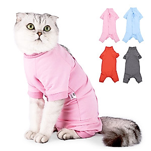 SUNFURA Cat Surgery Recovery Suit, Cat Neuter Recovery Suit with 4 Legs Cat Spay Surgical Onesie for Abdominal Wounds After Surgery, E-Collar Alternative Small Pet Post Bandage Anti-Licking, Red M