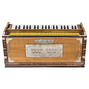 Harmonium Teak Wood by Maharaja Musicals, In USA, 3 1/2 Octave, 9 Stops, Special Double Reed, Coupler, Natural Color, Standard, Padded Bag, A440 Tuned, Musical Instrument Indian (PDI-GF)