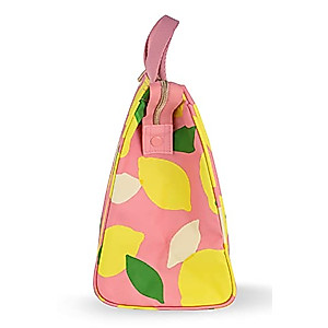 Kate Spade New York Cute Lunch Bag for Women, Large Capacity Lunch Tote, Pink Adult Lunch Box with Silver Thermal Insulated Interior Lining and Storage Pocket, Lemon Toss