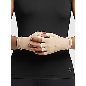 Tommie Copper Core Compression Half Finger Gloves, Unisex, Men & Women, 4D Stretch, Sweat Wicking Breathable Gloves for Hand Stiffness, Swelling & Joint Support - Nude - Medium
