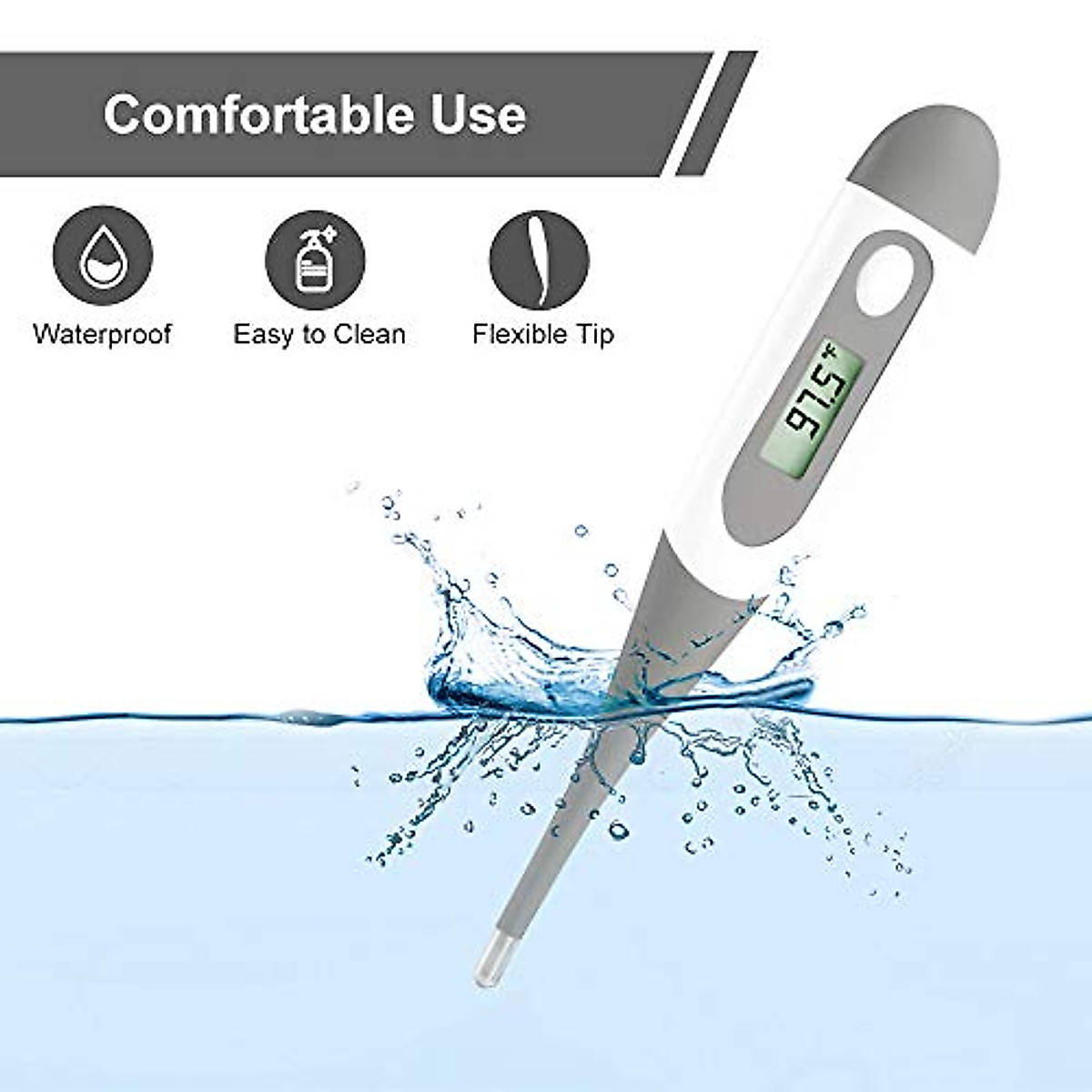 Easy@Home Digital Oral Thermometer for Kid, Baby, and Adult, Rectal and Underarm Body Temperature Measurement for Fever with Alarm EMT-021-Gray