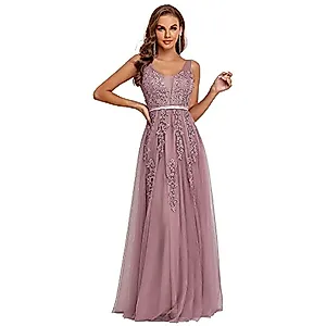 Ever-Pretty Women's A-line Tulle Applique See-Through Lace Formal Dresses Orchid US6