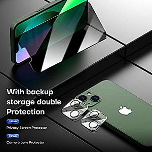 TOCOL [2+2 Pack Fit for iPhone 13 6.1'' - 2 Pack Privacy Tempered Glass Screen Protector and 2 Pack Camera Lens Protector, Bubble Free, Case Friendly, Easy Installation Frame, [Anti-Spy]