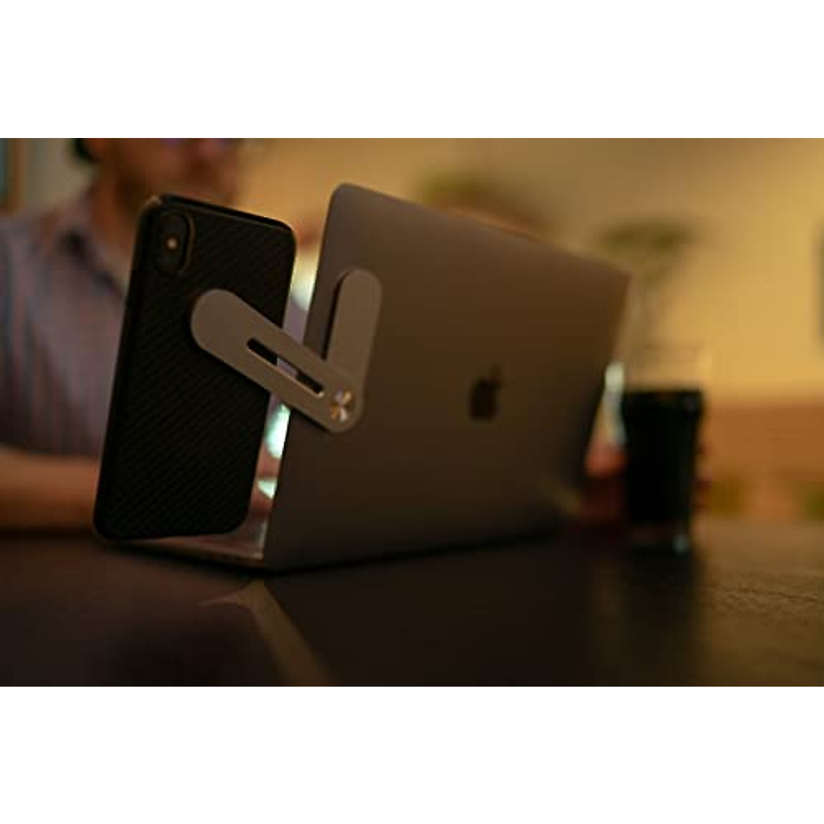 Magnetic Laptop Phone Holder | Side Mount Clip Stand Computer Monitor Expansion Bracket Slim Portable Foldable Smartphone Improve Office Efficiency, Silver