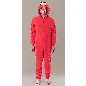 MJC International Sesame Street Adult Elmo Sherpa Union Suit Costume Pajama For Men Women (Large), Elmo Red