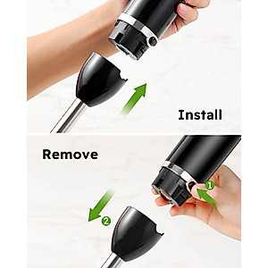 Sangcon Immersion Blender Handheld, 3-in-1 Hand Blender Electric, 400W Handheld Blender, Stainless Steel Blade Stick Blender with Whisk, Milk Frother Attachments - Black
