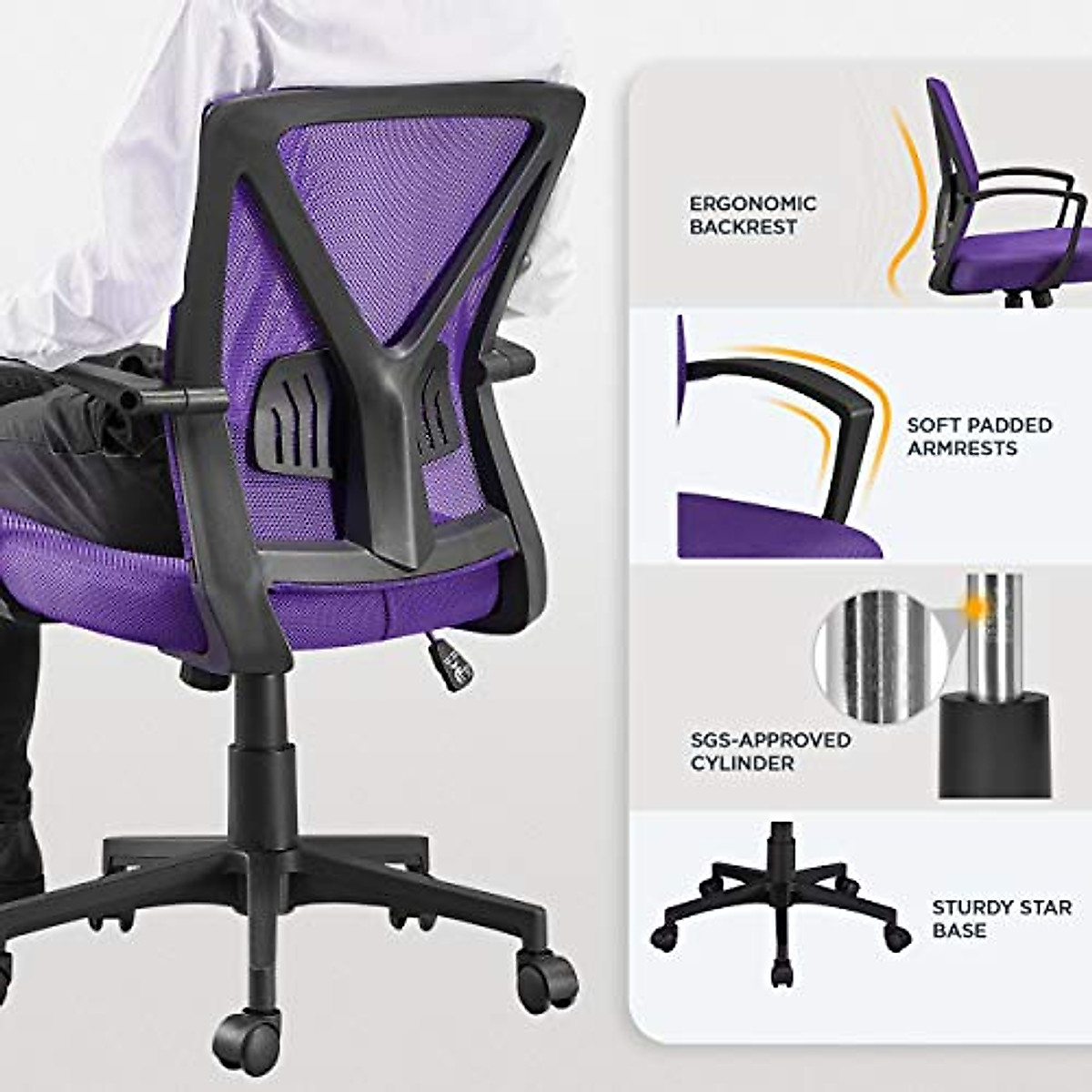 Yaheetech Mesh Office Desk Chairs Ergonomic Task Chairs with Adjustable Lumbar Support Mid Back Swivel Chair Purple