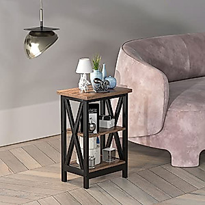 VECELO Modern X-Design Night Stand, Nightstands End Storage Versatile Shelf Side Table,Easy Assembly, Retro Brown