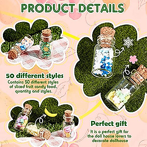 50 Pieces Cute Miniature Dollhouse Food Jar Glass Bottle 1:12 Mini Fruit Simulation Scene Candy Snack Model Game Party Toys Pretend Play Doll House Kitchen Decoration for Dollhouse