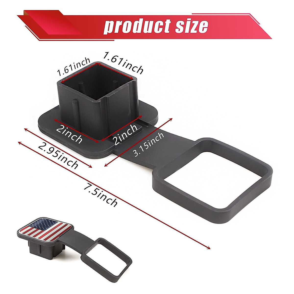 jeseny Pack-1 Car Hitch Cover, American Flag Car Plug Cover, TPU Trailer Tube Cover Cap, 2 Inches Square Receiving Pipe Cover, Auto Modification Kit, Universal for Most Vehicles (Red)