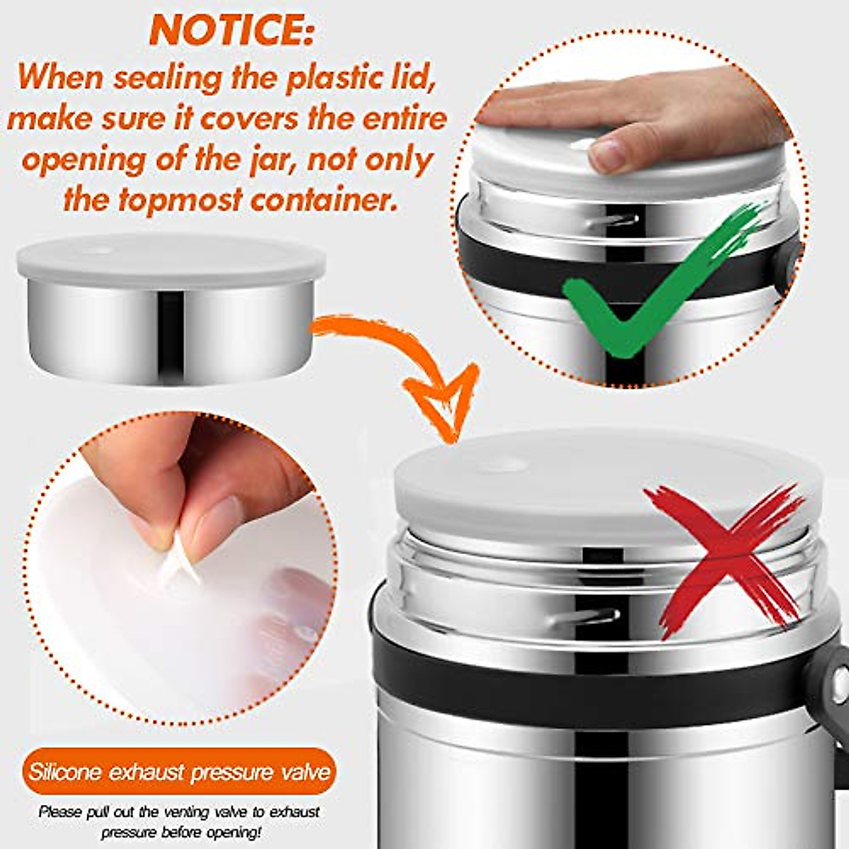 Soup Thermos for Adults,Large 3 Tier 61oz Thermos for Hot Food,Wide Mouth Insulated Food Container,Stainless Steel Lunch Thermos Flask Jar,Thermal Bento Lunchbox for Office Camping Picnic Outdoors