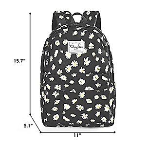 Fitmyfavo Black Daisy Daisy Printed Girl's Waterproof Laptop Backpack for Elementary to High School Students (15L, 14" Laptop Compatible, Large, Black Daisy)
