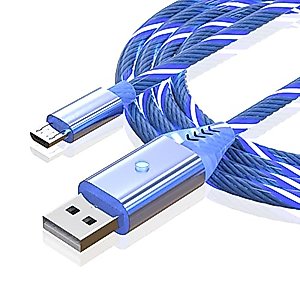 Light Up Micro USB Charger Cable with Switch Compatible with Samsung Galaxy S7 Edge S6 S2 J7 J5 J3 J3V J2,LG K10 V10,Moto E6 5 4,Kindle,Fire Tablet,PS4 LED Fast Charging Cable (Blue,6.6ft)