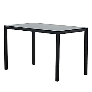 Black Glass Dining Table, Tempered Glass Top Table Metal Legs Rectangular for Small Kitchen Dining Room Living Room 4 People